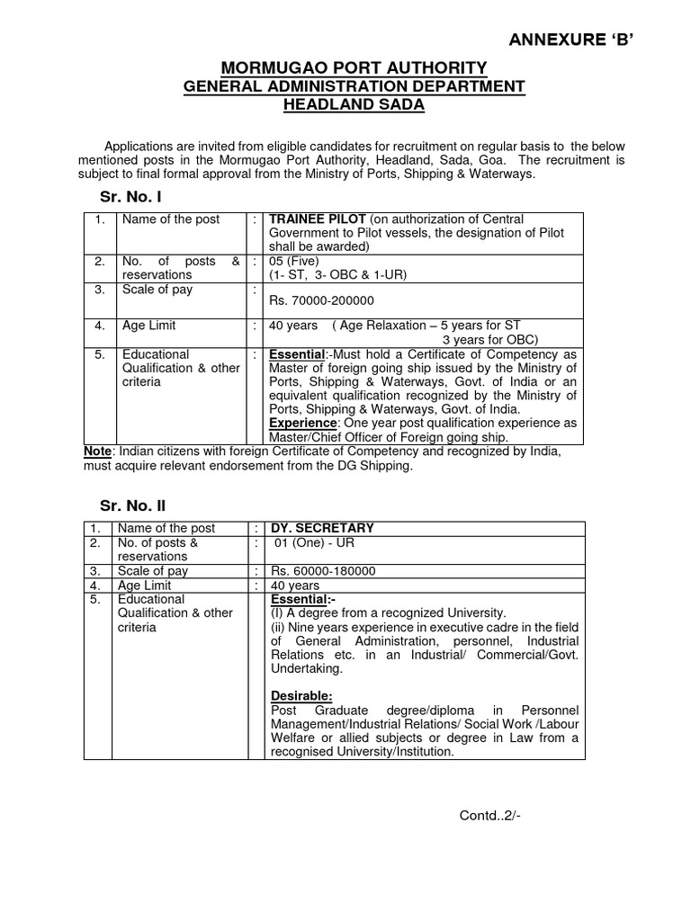 Mormugao Port Authority Job Openings | PDF | Accountant