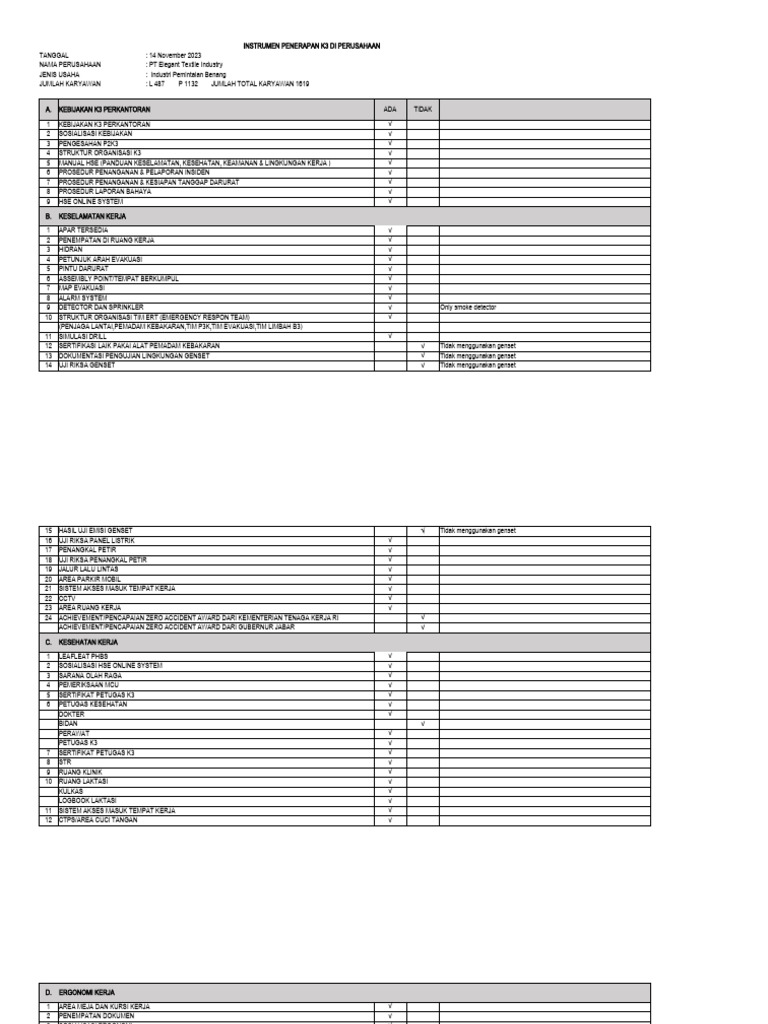 Instrumen Penerapan K3 | PDF