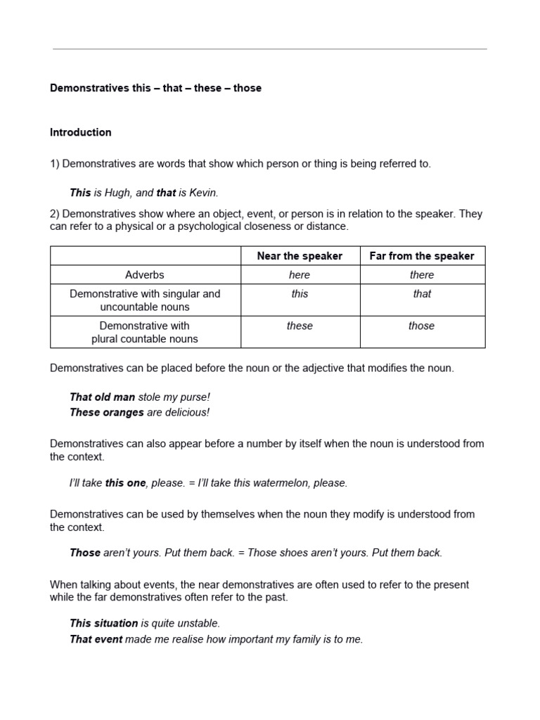 Demonstratives This - That - These - Those | PDF | Noun | Plural