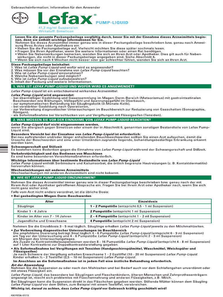 Beipackzettel Lefax Pump Liquid | PDF