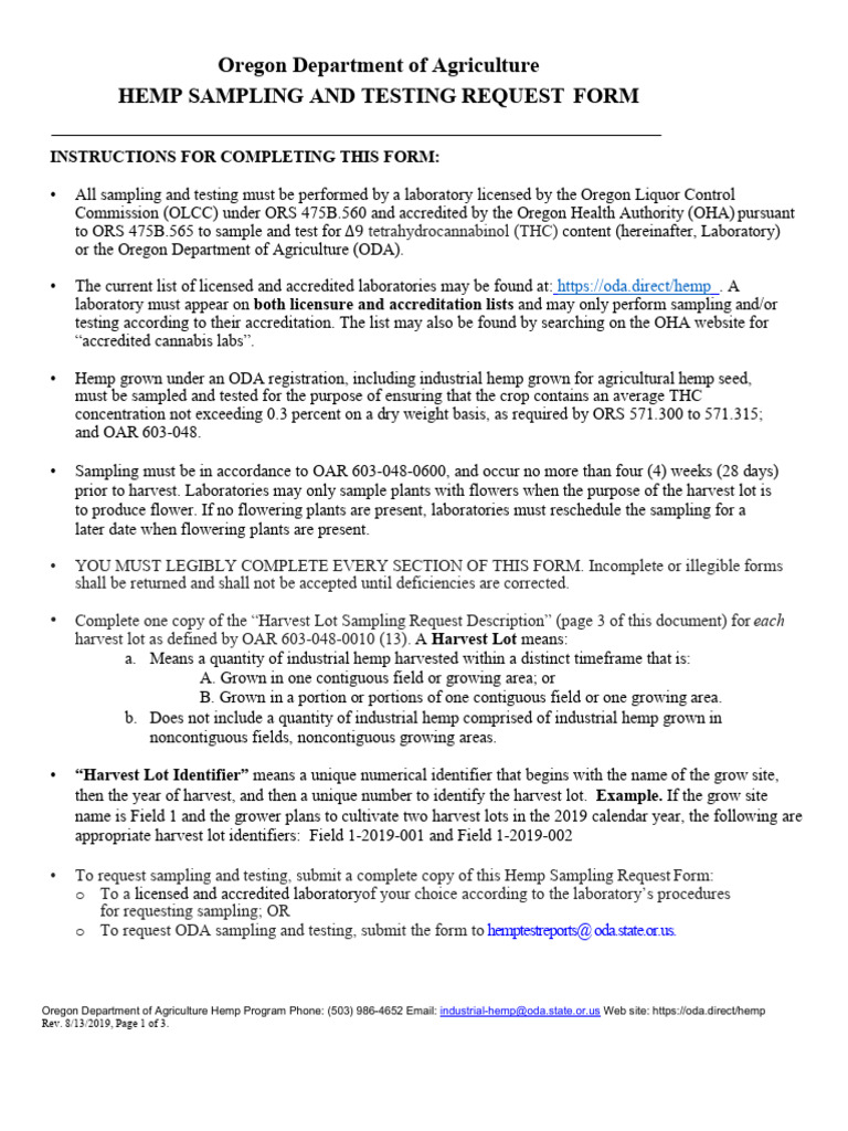 Hemp Sampling:Test Request | PDF | Hemp | Cannabis
