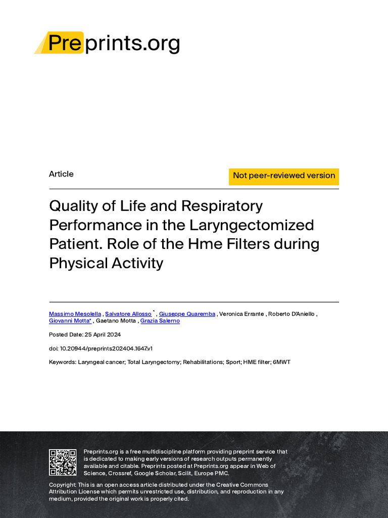 Quality of Life and Respiratory Performance in The | PDF | Respiratory ...