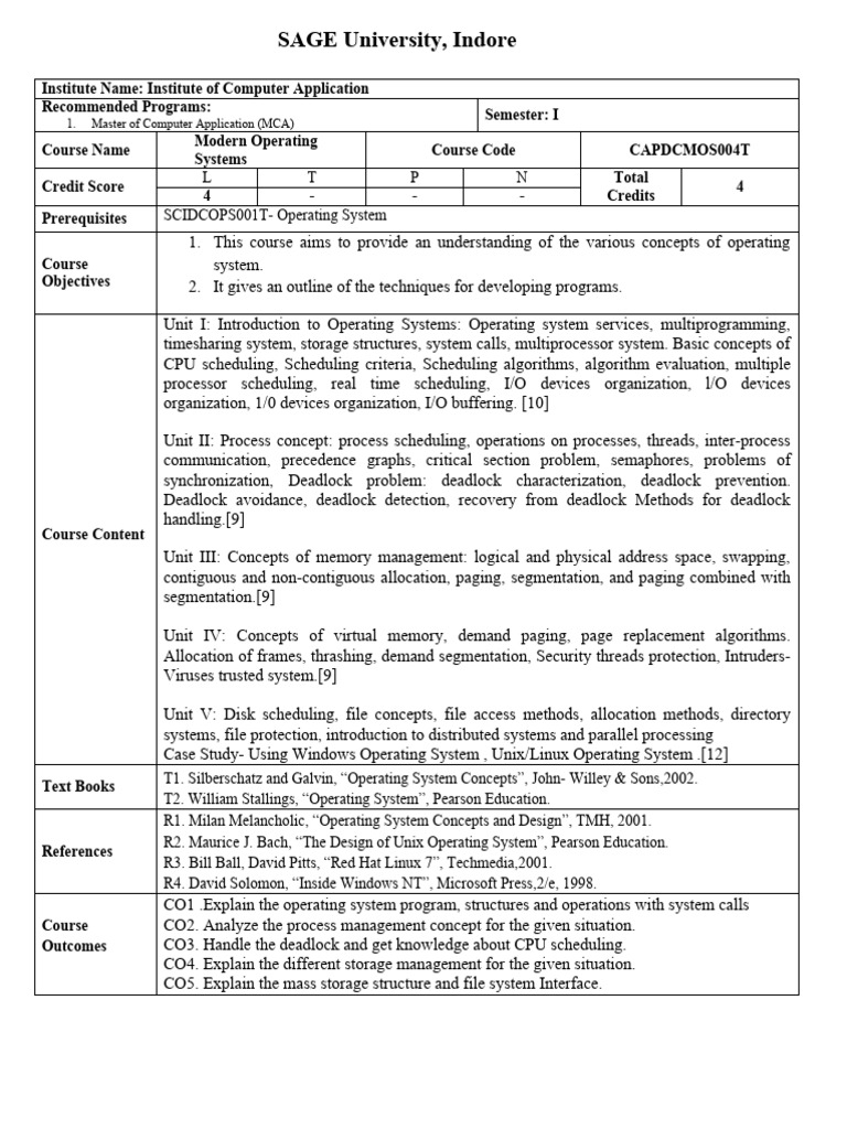 Syllabus Modern Operating Systems Pdf Process Computing Scheduling Computing
