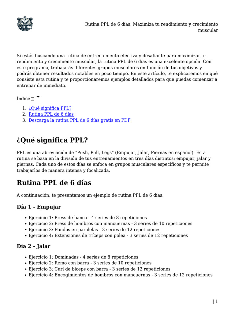 Rutina PPL de 6 Días - Maximiza Tu Rendimiento y Crecimiento Muscular ...