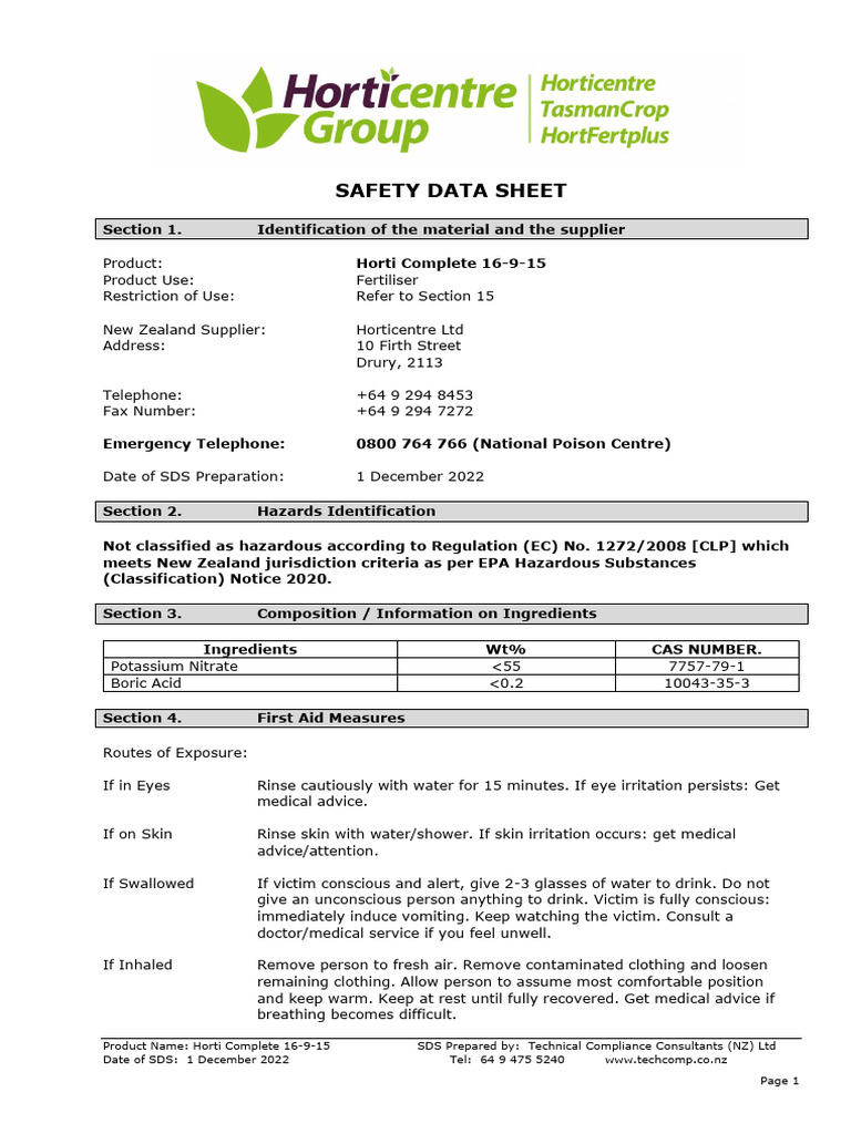 Horti Complete (Van Iperen) SDS | PDF | Toxicity | Environmental Science