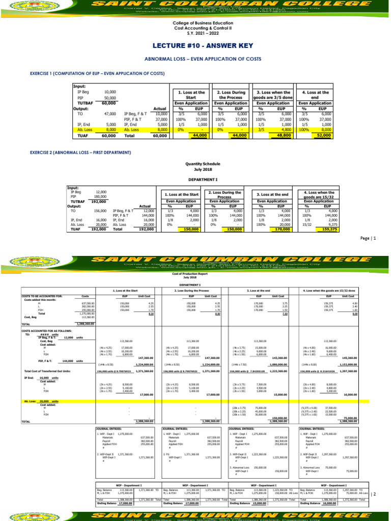 Lecture #10 - Answer Key | PDF | Computing