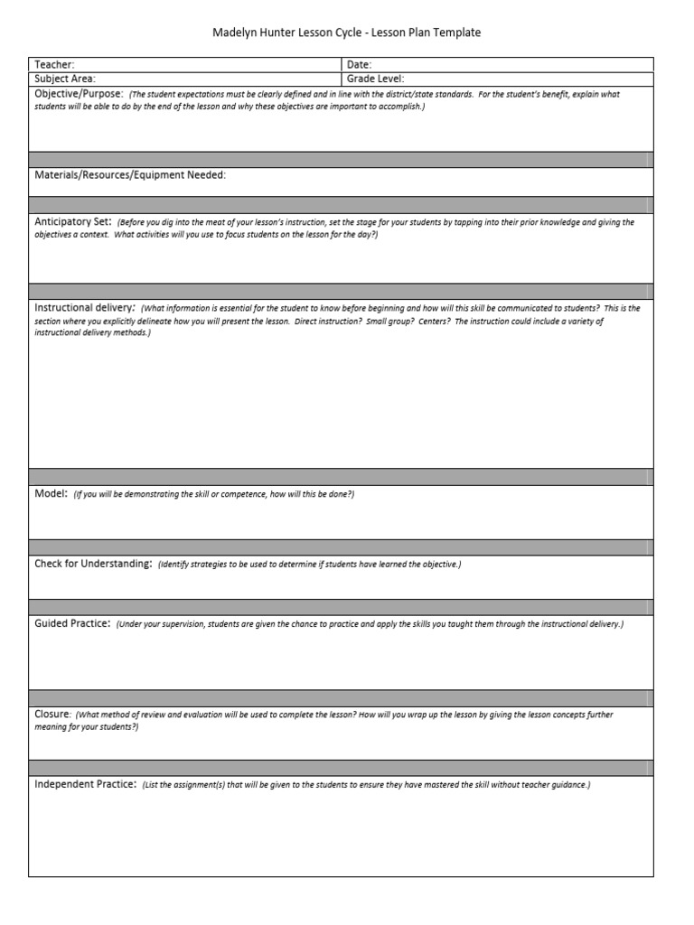 TeacherResMadelyn - Hunter - Lesson - Cycle - Lesson - Plan - Template ...