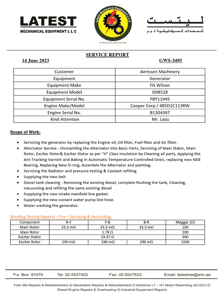 8ce2aa GWS 3495 Aertssen Generator 125kVA Service Report | PDF ...