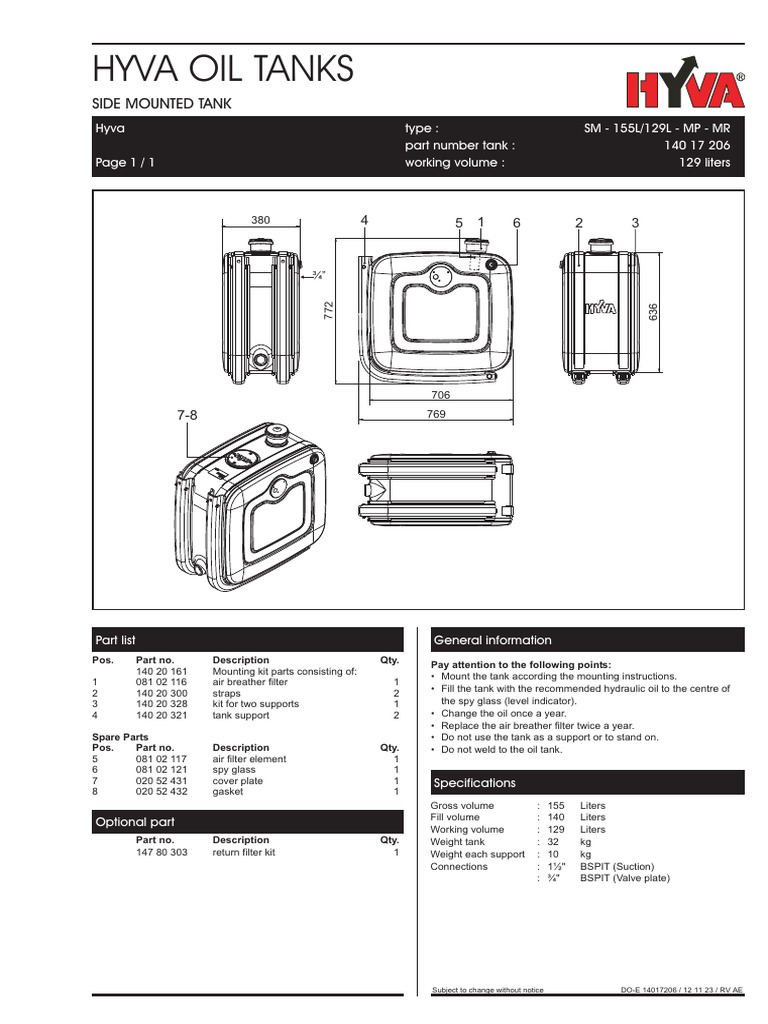 Hyva Oil Tanks: Side Mounted Tank | PDF | Mechanical Engineering ...
