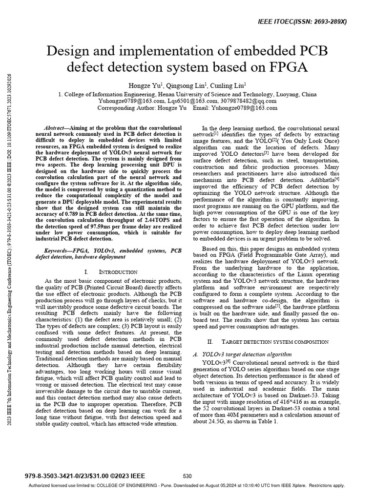 Design and Implementation of Embedded PCB Defect Detection System Based On FPGA | PDF | Central ...