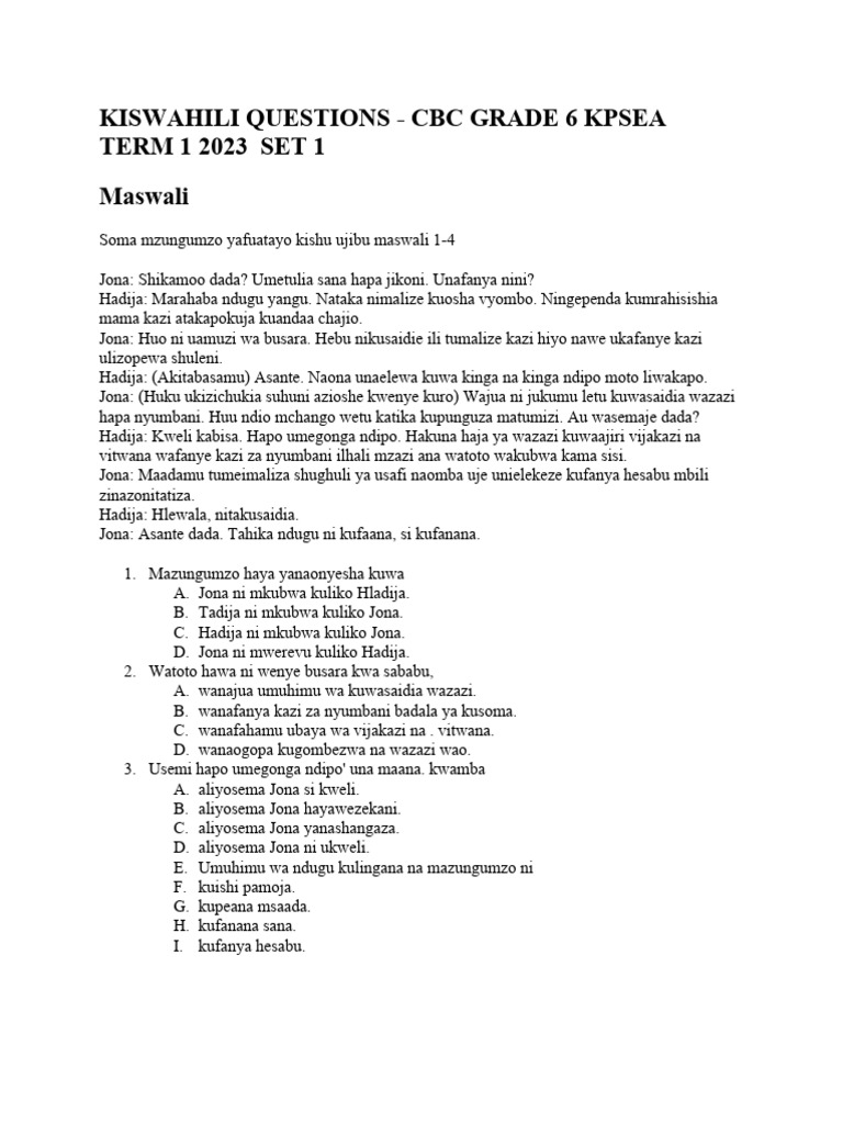 Kiswahili Questions | PDF