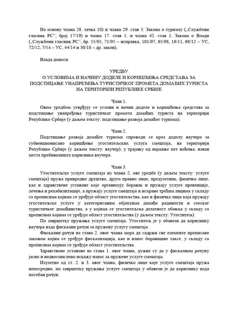 Uredba o Dodeli Vaucera 2024 Godina | PDF