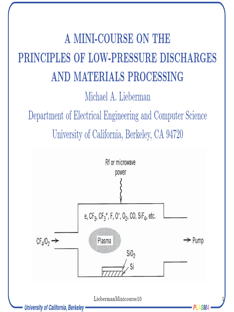 PRINCIPLES OF LOW-PRESSURE DISCHARGES AND MATERIAL PROCESSING | PDF ...