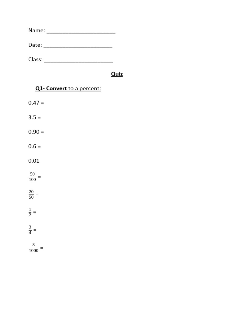 Percentage Quiz with Answers | PDF | Teaching Methods & Materials