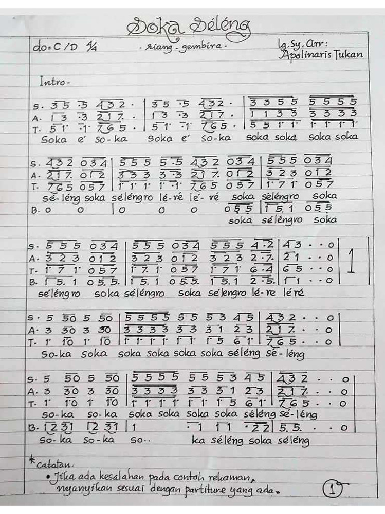 Text Lagu Soka Seleng 1 | PDF