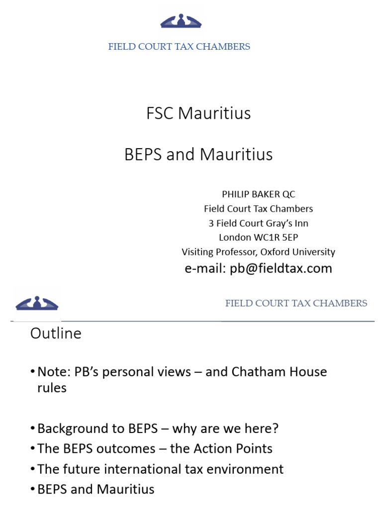 PB's Slides - BEPS and Mauritius - Jan 2016 | PDF | Taxes | Business