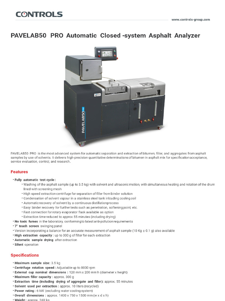 Hot Mix Asphalt Automatic Closed Loop Extractor Pavelab50 | PDF