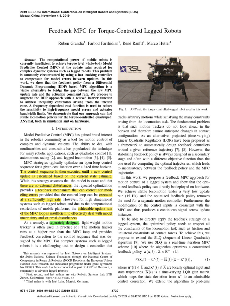 Feedback MPC For Torque-Controlled Legged Robots | PDF | Mathematical Optimization | Feedback