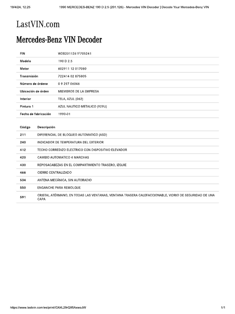 Mercedes-Benz VIN Decoder | PDF