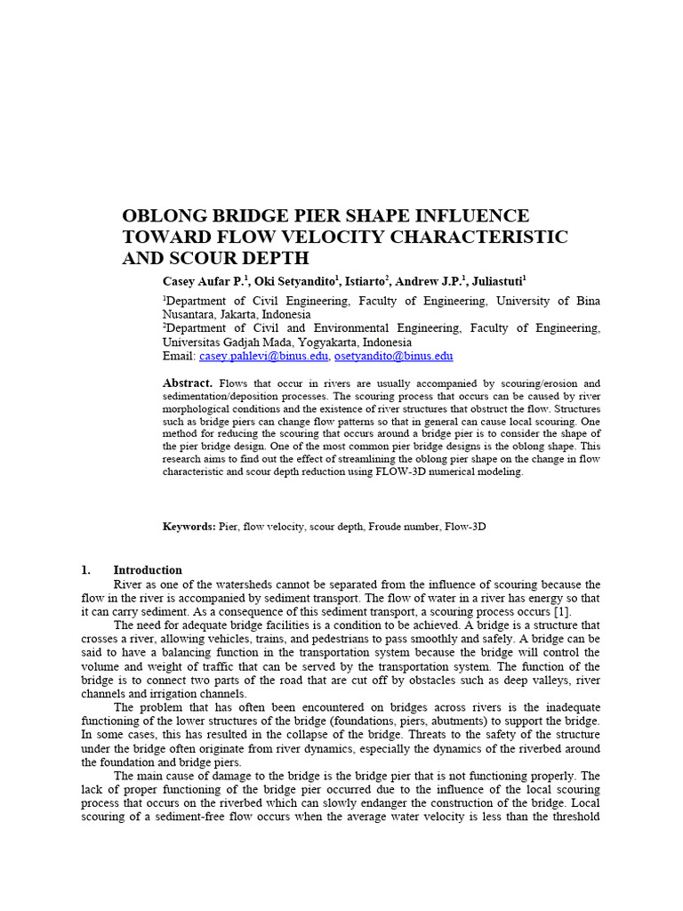 Oblong Bridge Pier Shape Influence Toward Flow Velocity Characteristic ...