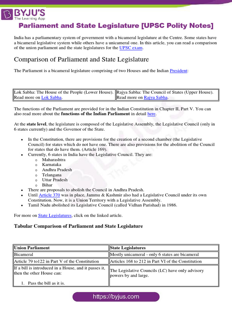 Parliament and State Legislature | PDF | Legislature | Accountability