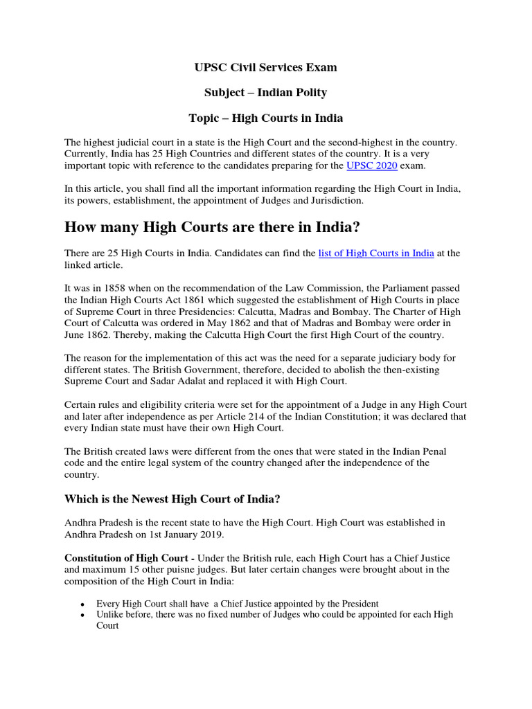High Court of India UPSC Polity Notes | PDF | Judge | Supreme Court Of ...