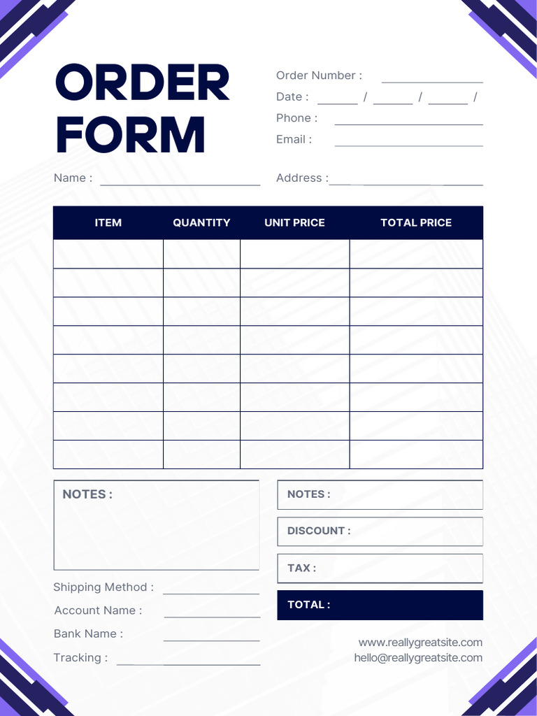 Dark Blue Geometric Order Form Page A4 Document | PDF