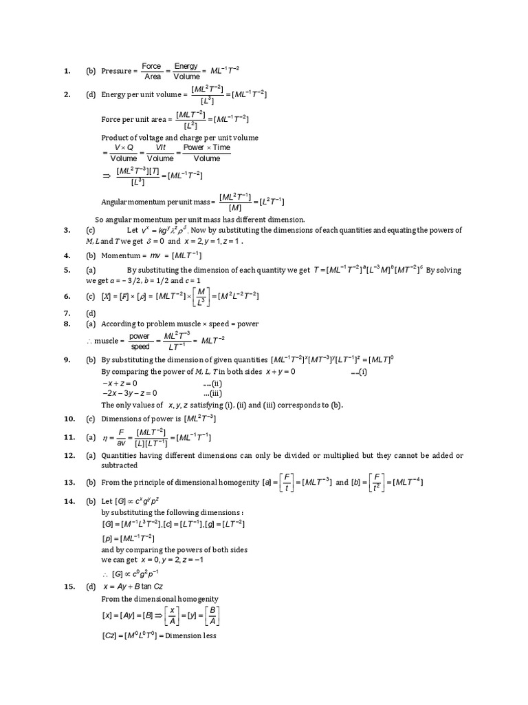 Sol Units Dimensions Sheet 1 Pdf Momentum Physical Phenomena