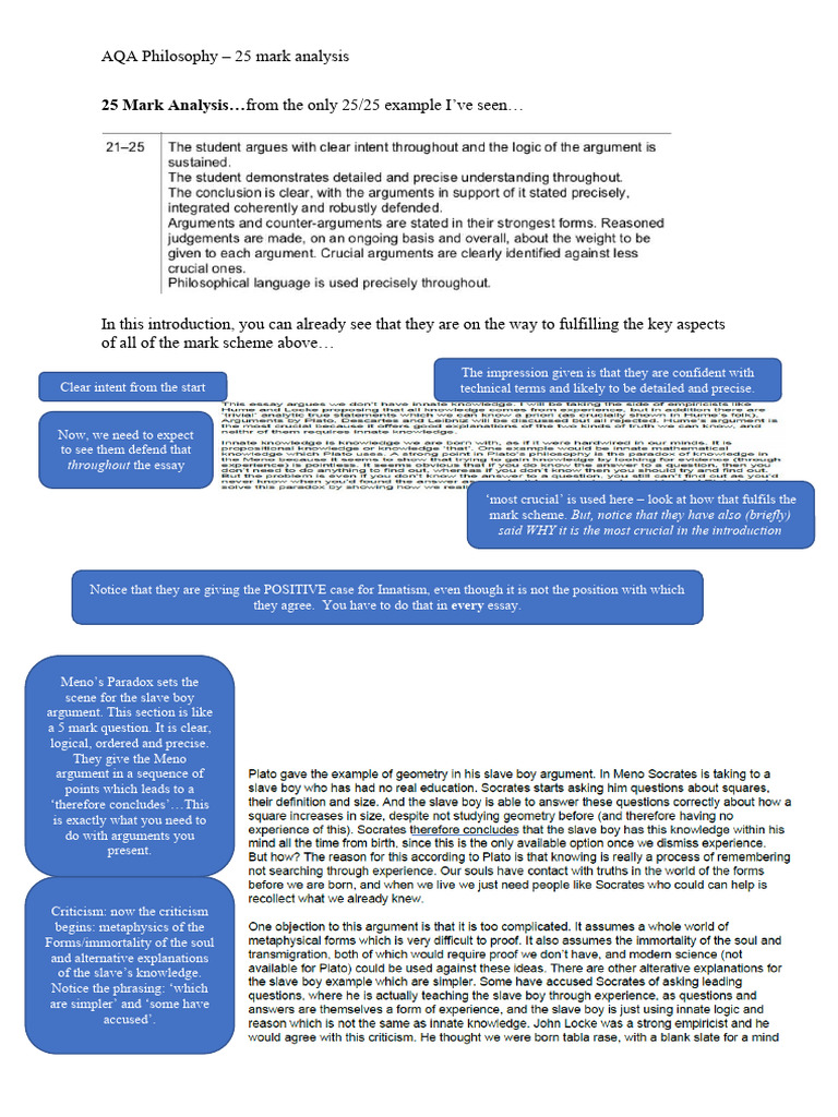 AQA Philosophy 25 Mark Essay Guide | PDF | Argument | Knowledge