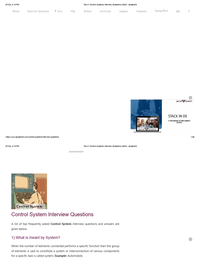Top 41 Control Systems Interview Questions (2023) - Javatpoint | PDF ...