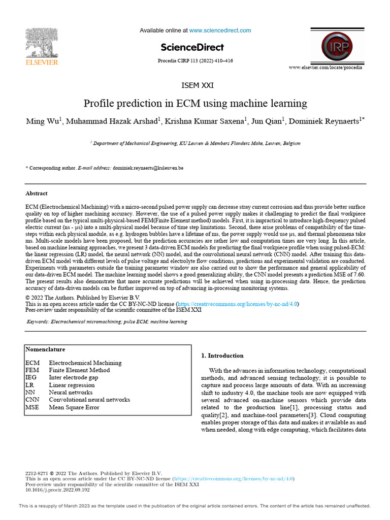 Profile Prediction In Ecm Using Machine Learning Pdf Artificial