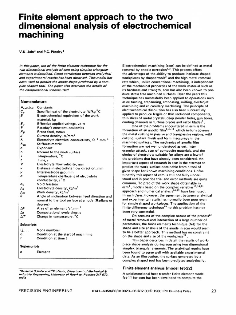 Finite Element Approach To The Two | PDF | Electrochemistry | Machining