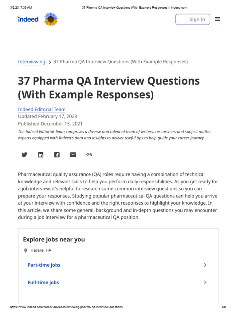 37 Pharma QA Interview Questions (With Example Responses) | PDF ...