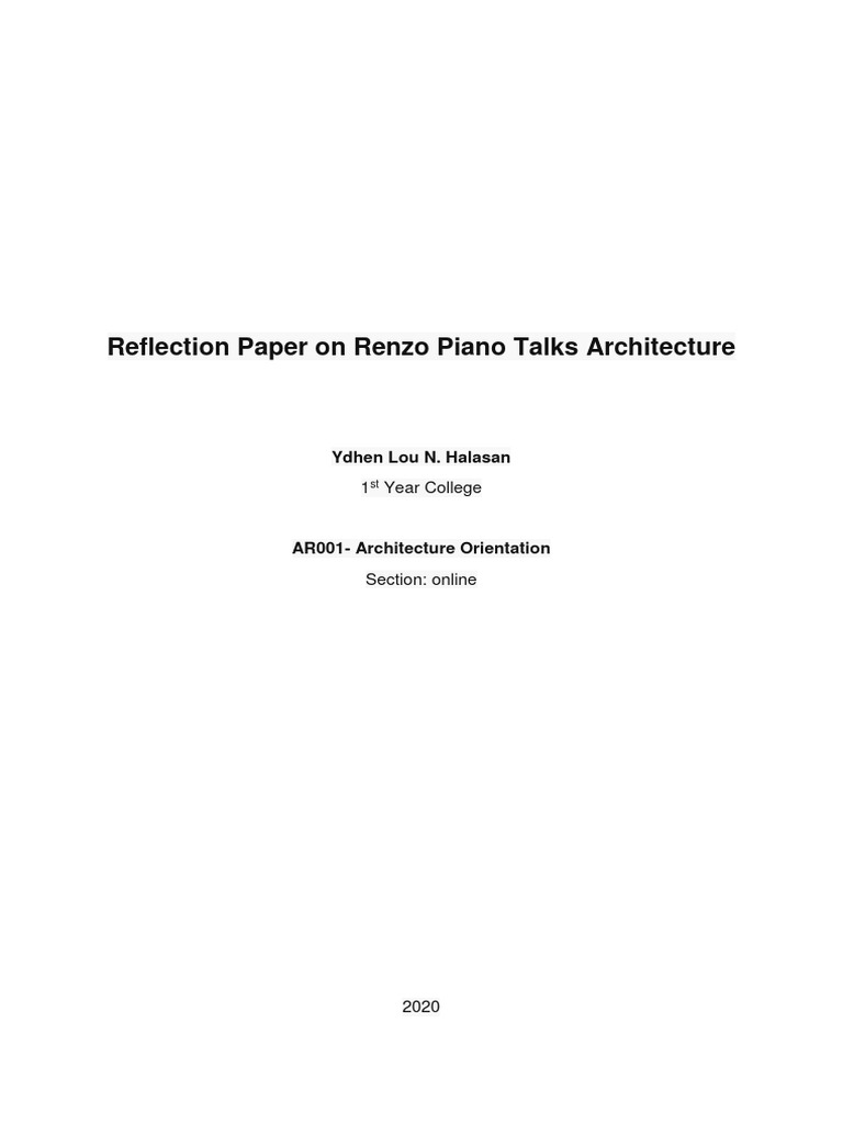 Reflection Paper On Renzo Piano Talks Architecture | PDF | Goal | Cognition