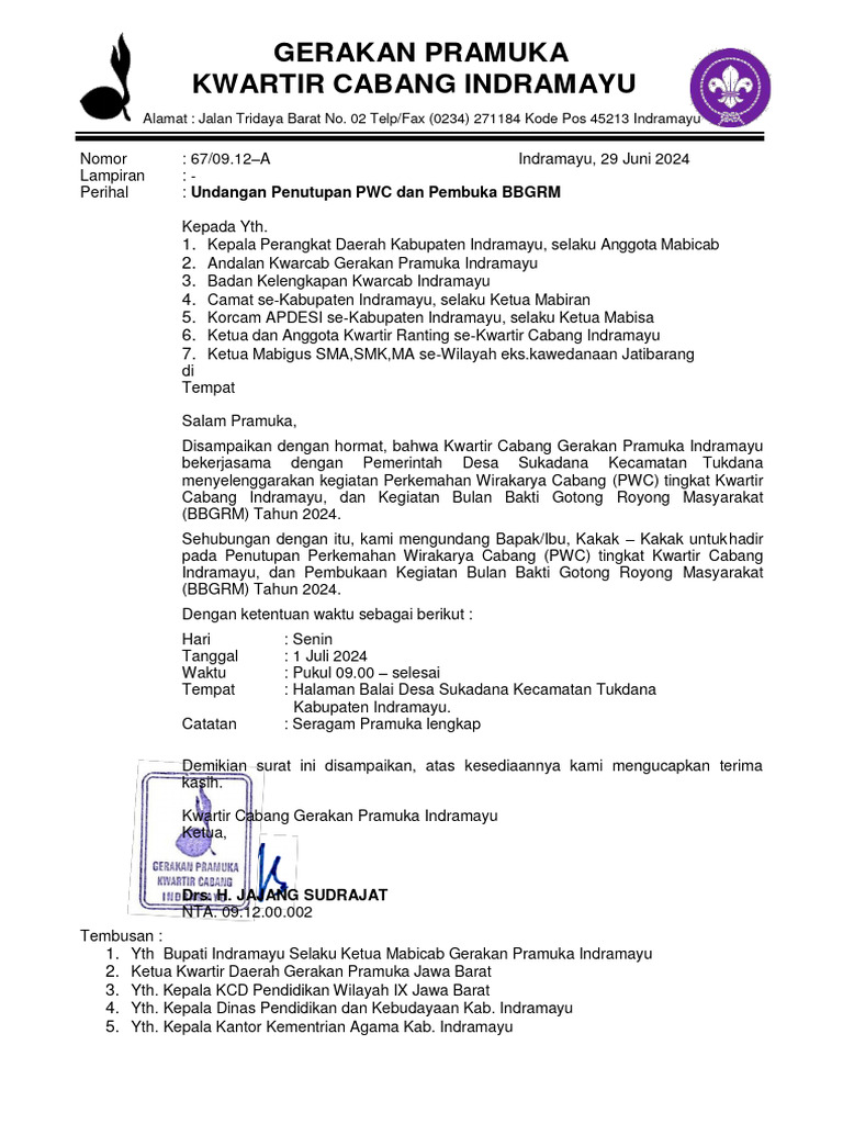 Surat Und. Penutupan PWC Dan Pembukaan BBGRM | PDF | Perjalanan
