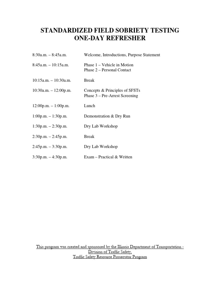SFST 1day Refresher | PDF | Driving Under The Influence | Drunk Driving ...