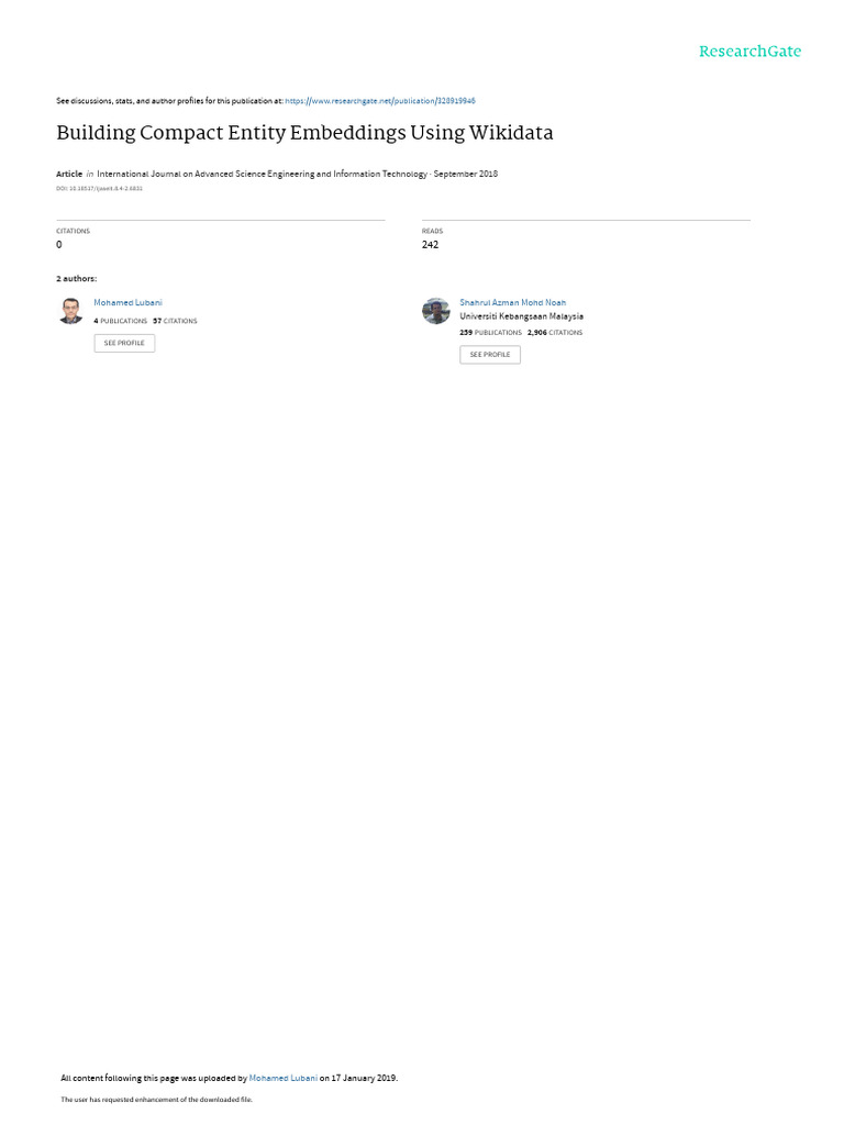 Building Compact Entity Embeddings Using Wikidata | PDF | Applied Mathematics | Cognitive Science