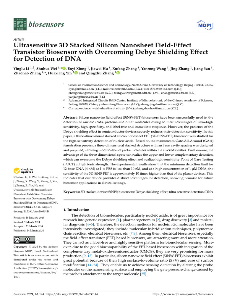 Biosensors 14 00144 | PDF | Biosensor | Silicon Dioxide