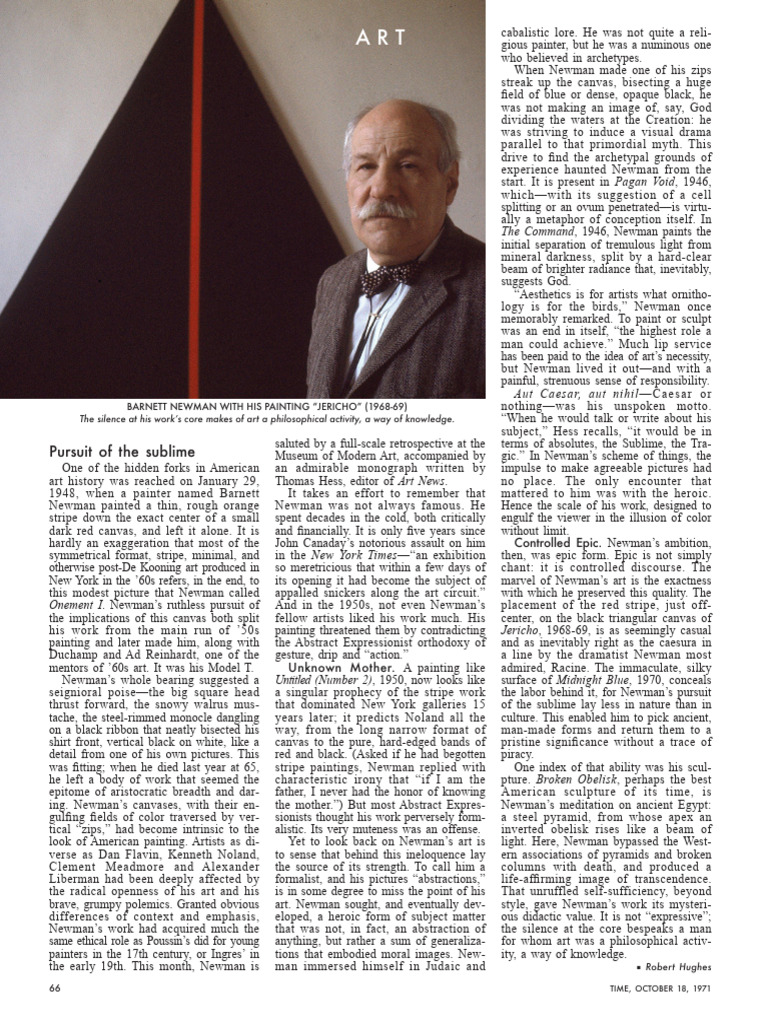 Robert Hughes On Barnett Newman | PDF | The Arts