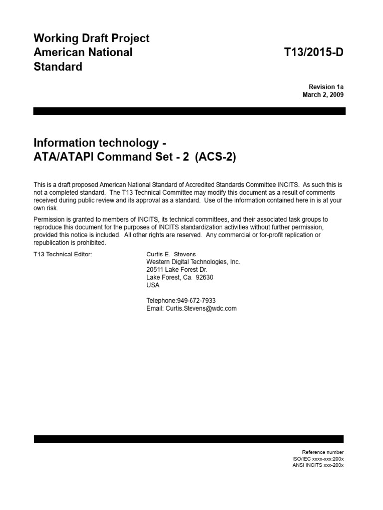 Working Draft Project American National t13 2015 | PDF | Computer Data ...