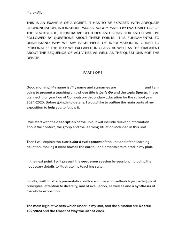 Part 1S Script A | PDF | Learning | Sports