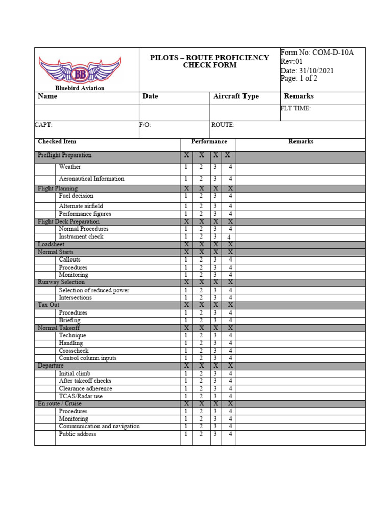 Pilot Route Proficiency Check Form | PDF | Takeoff | Aircraft
