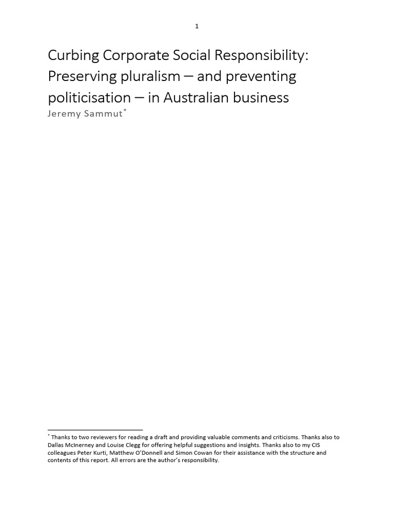 Jeremy Sammut | PDF | Corporate Social Responsibility | Corporate Governance