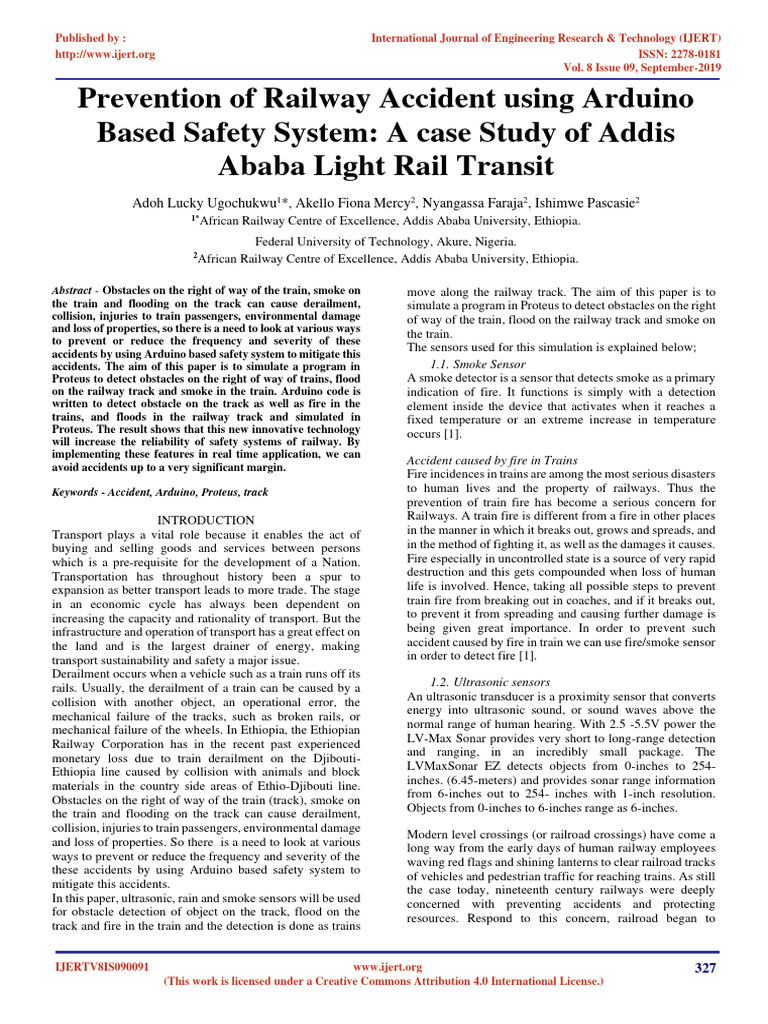 Prevention of Railway Accident Using Arduino Based Safety System A Case Study of Addis Ababa ...