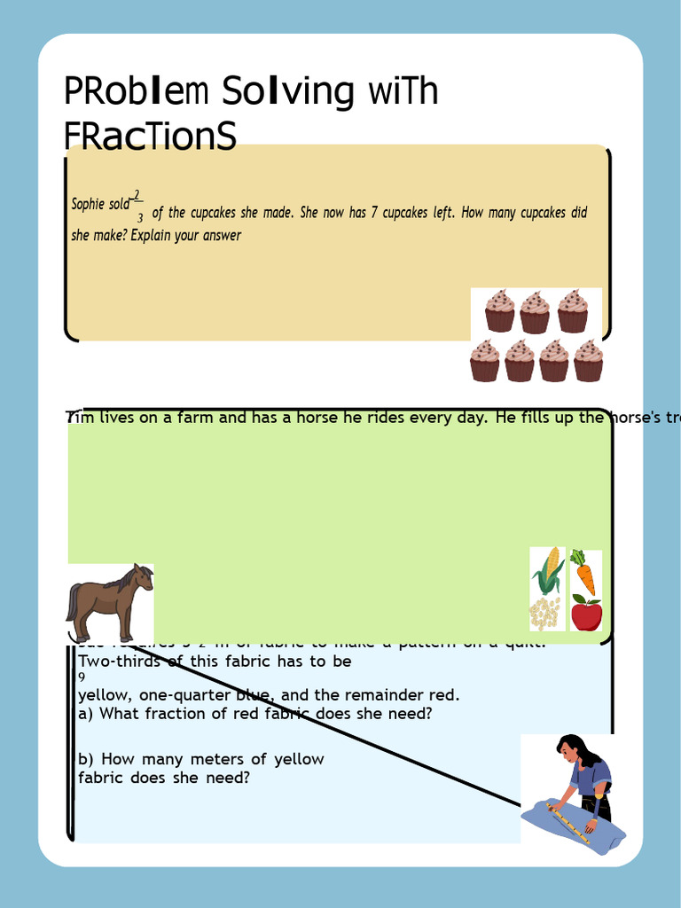 Problem Solving With Fractions Digital Worksheet in Colourful Hand ...