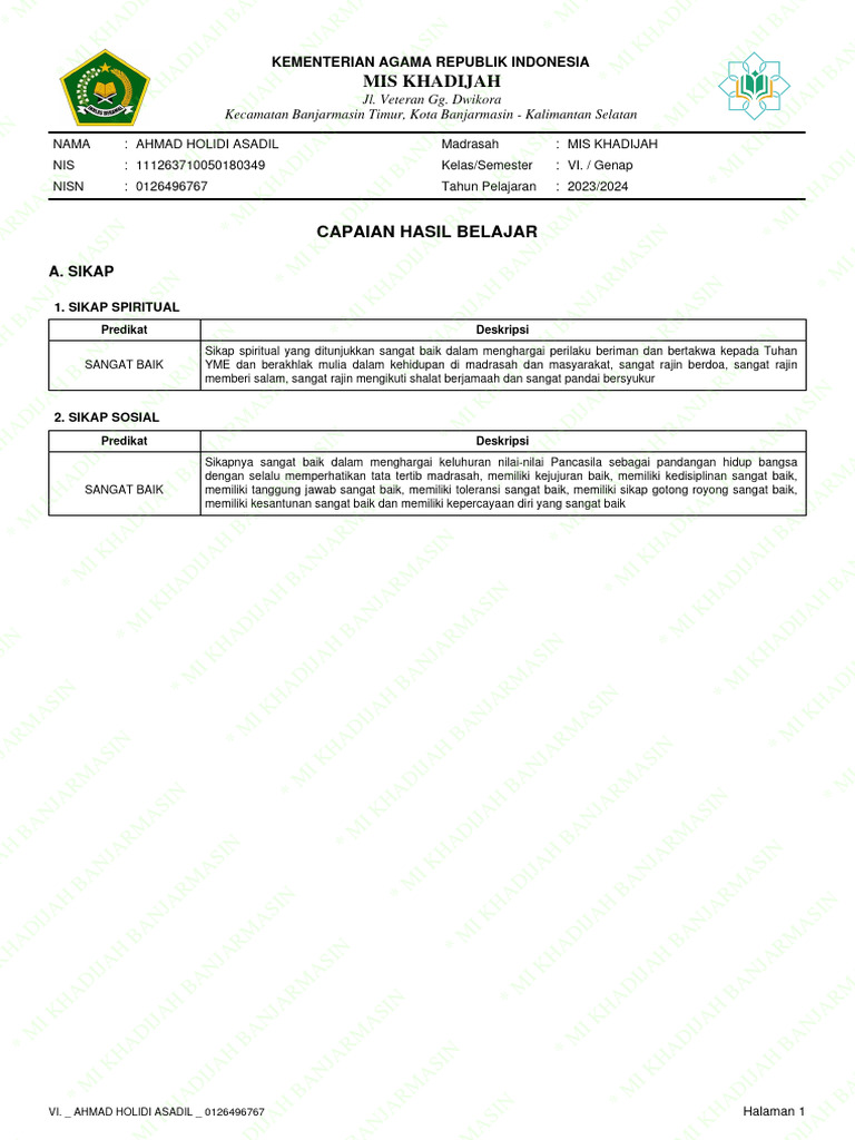 Rapor VI - AHMAD HOLIDI ASADIL - 0126496767 | PDF