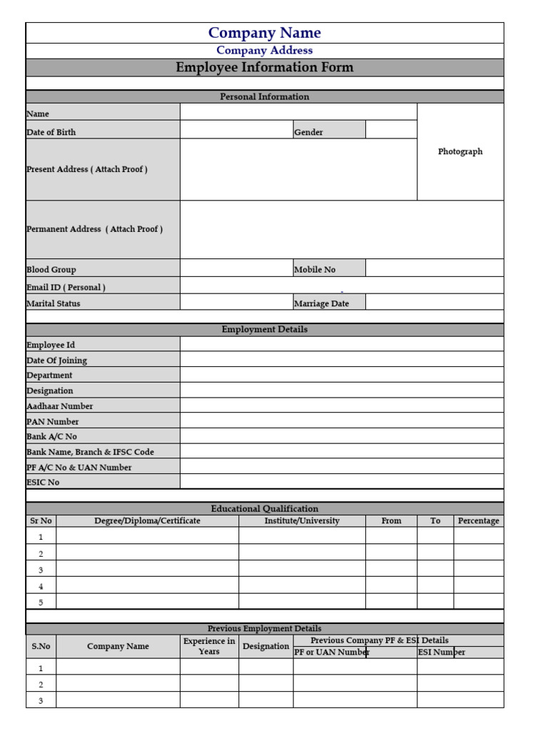 Employee Information Form | PDF | Government And Personhood