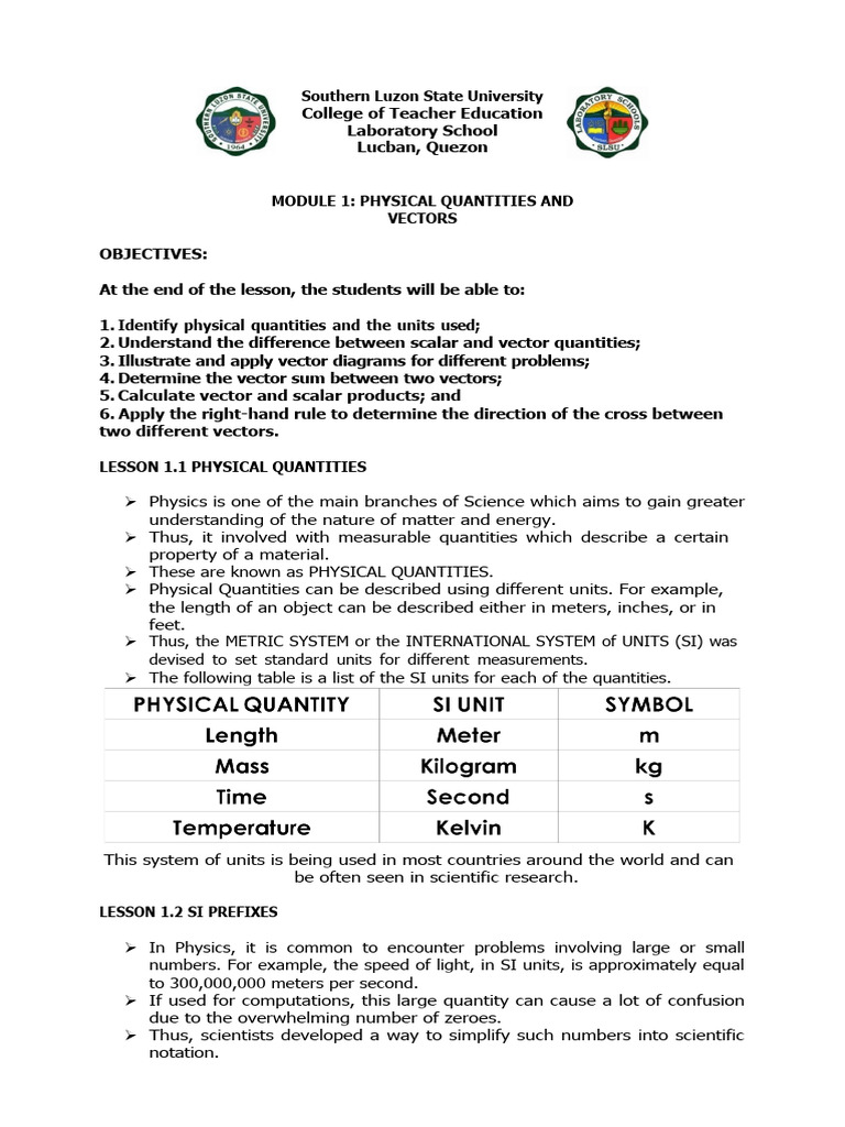 Module 1 - Chapter 1 Physical Quantities and Vectors | PDF | Significant Figures | Euclidean Vector