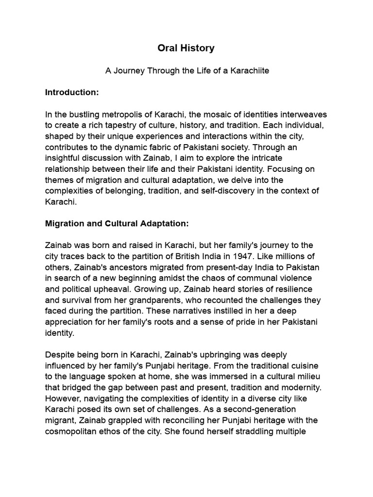 Oral History | PDF | Pakistan | Karachi