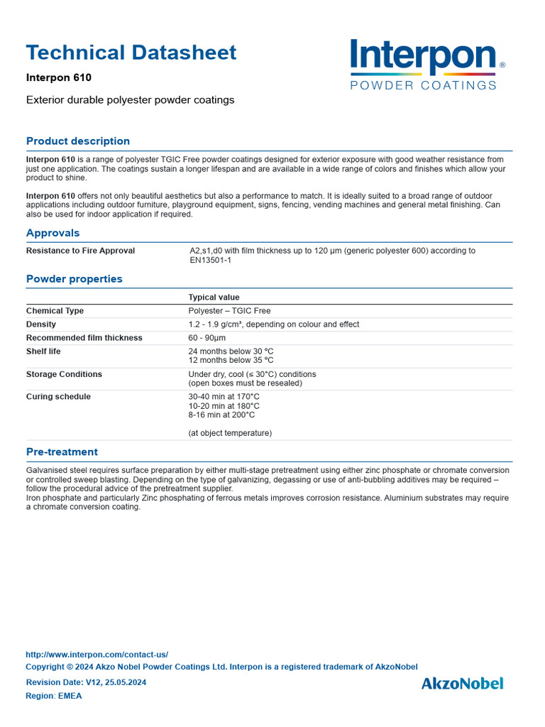 TDS - Interpon 610 - Polyster Powder Coating | PDF | Coating | Materials
